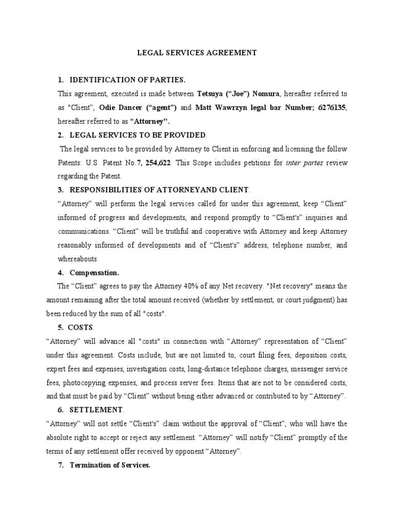 Legal Services Agreement | PDF | Lawyer | Patent
