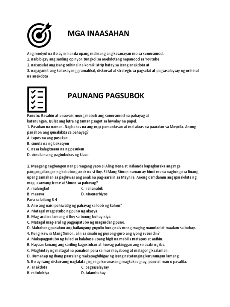 Mga Inaasahan: para Sa Bilang 3-4 | PDF