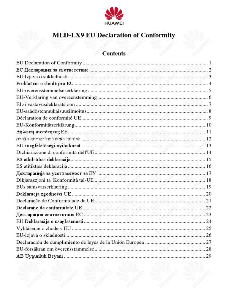 MED-LX9 EU Declaration of Conformity | PDF | Electronics | Computing