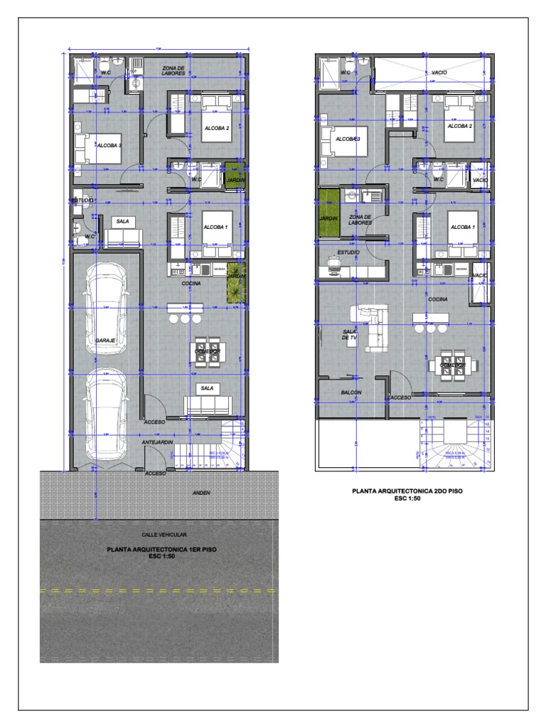 Planta Arquitectonica 2do Piso ESC 1:50: Calle Vehicular | PDF