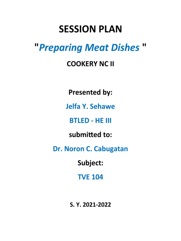 Preparing Meat Dishes: Session Plan " " | PDF | Beef | Chuck Steak