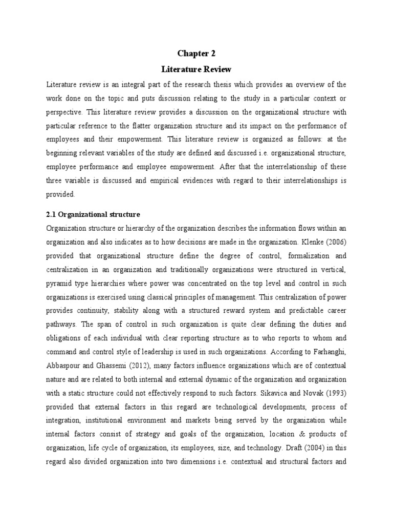 Literature Review: 2.1 Organizational Structure | PDF | Empowerment ...