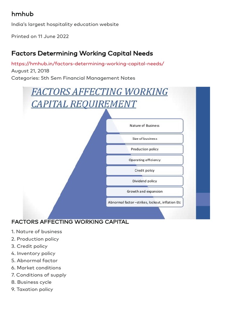 Factors Determining Working Capital Needs | PDF | Working Capital ...