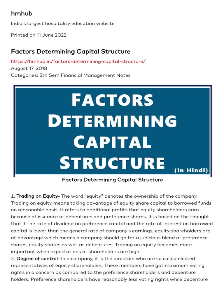Factors Determining Capital Structure | PDF | Capital Structure ...