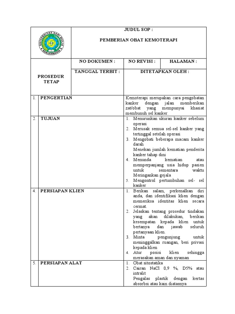 Sop Pemberian Obat Kemo | PDF