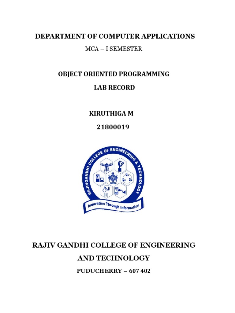 MCA Lab Record for Object Oriented Programming | PDF