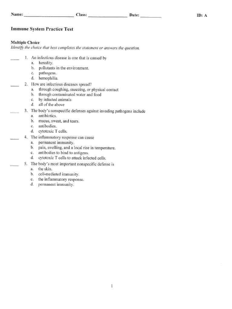 Immune System Practice Test | PDF