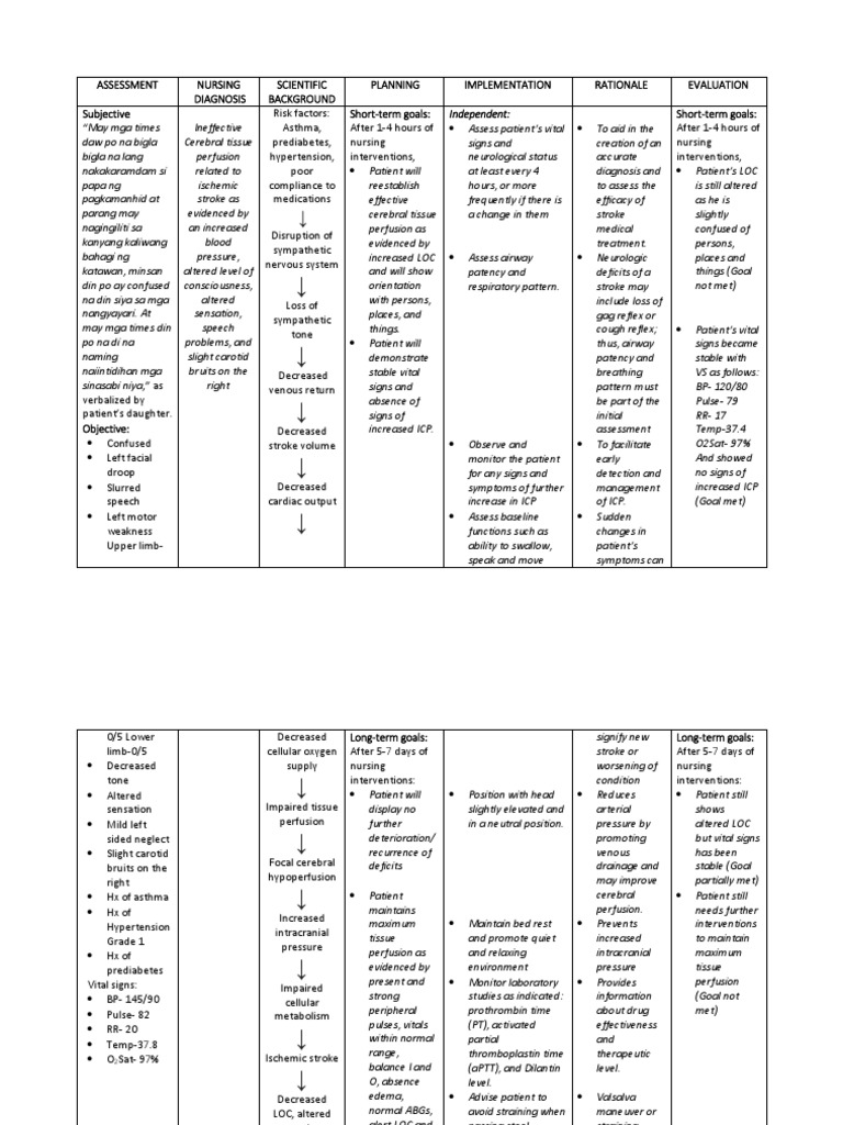 Nursing Care Plan For Ischemic Stoke | PDF | Stroke | Human Diseases And Disorders