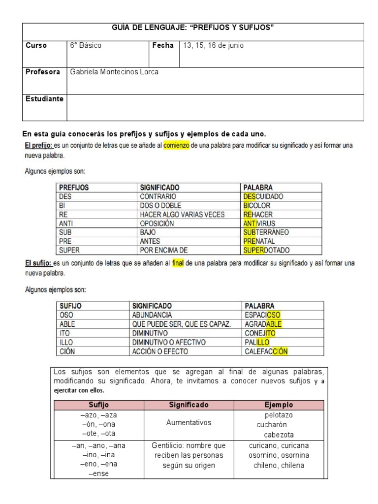 Guía de Lenguaje Prefijos y Sufijos | PDF | Semántica | Sintaxis