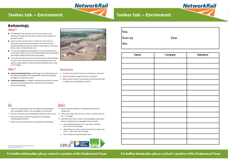 Toolbox Talk - Environment Toolbox Talk - Environment: Archaeology ...