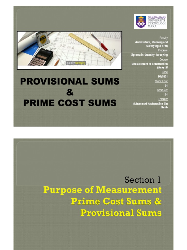 B. Provisional Sum - PC Sum | PDF | Cost | General Contractor