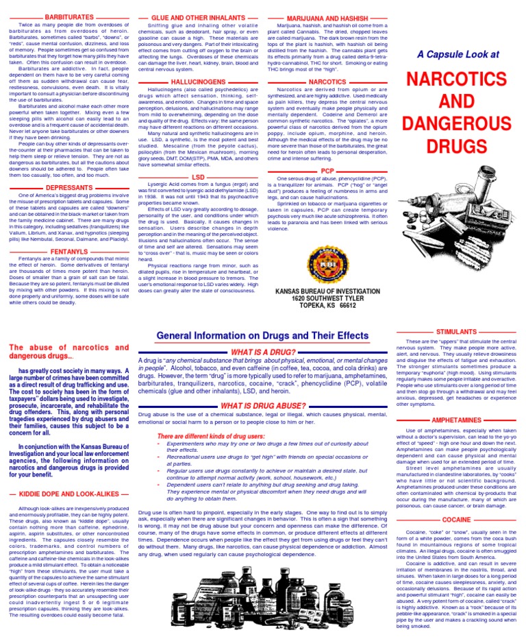 Narcotics and Dangerous Drugs Brochure | PDF | Stimulant | Drugs