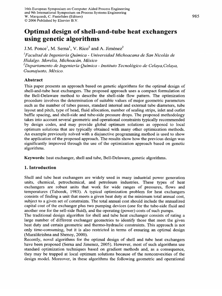 Optimal Design of Shell and Tube Heat Exchanger Using Genetic Algorithms | PDF | Mathematical ...