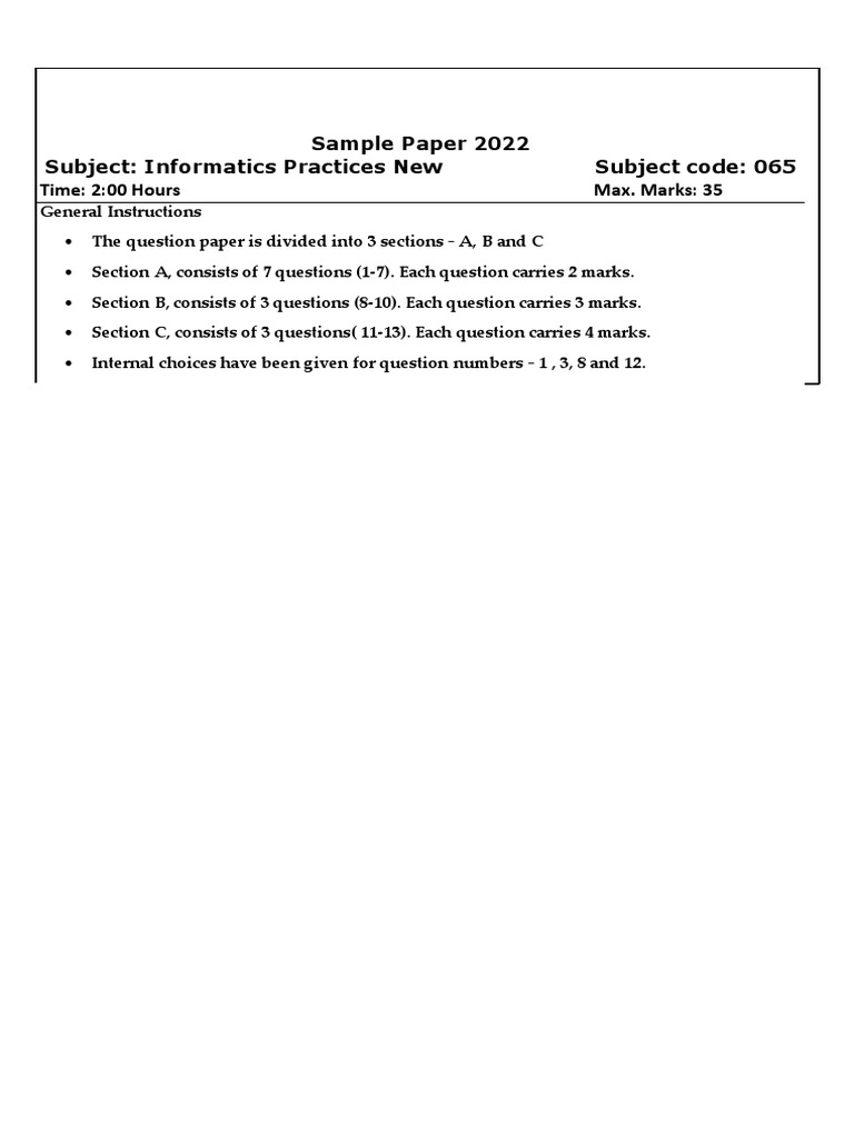 Sample Paper For Class 12 Boards Ip Exam | PDF | Computer Network ...