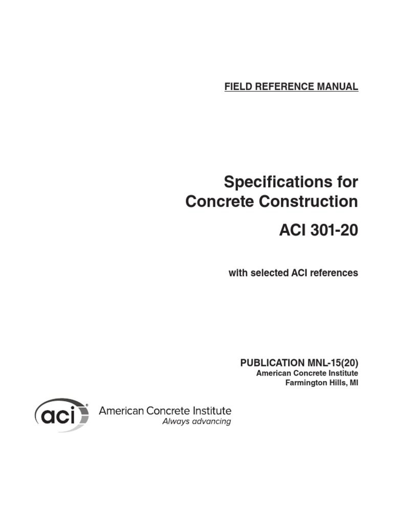 Specifications For Concrete Construction ACI 301-20: Field Reference Manual | PDF | Concrete ...
