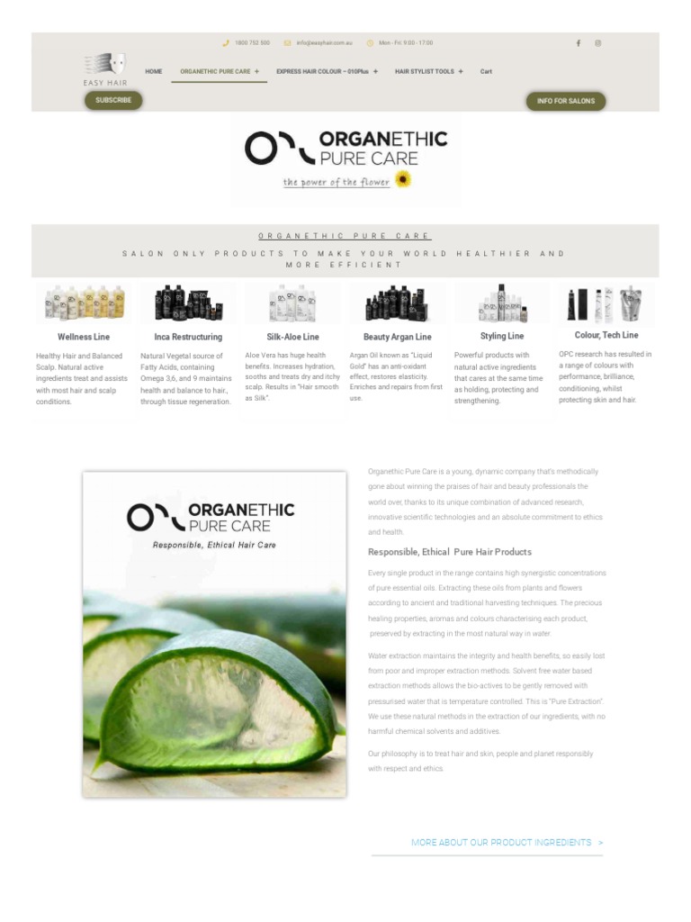 Organethic Pure Care Products For Salon Professionals | PDF | Water | Essential Oil