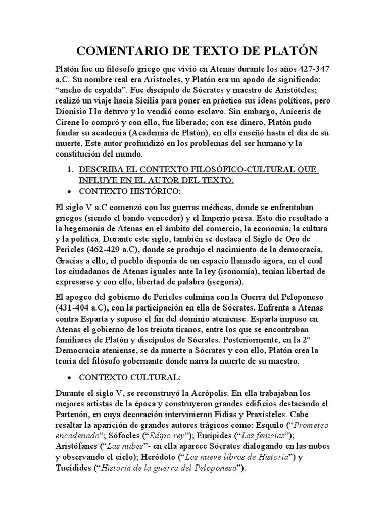 Comentario de Texto de Platón | PDF | Platón | Aristóteles