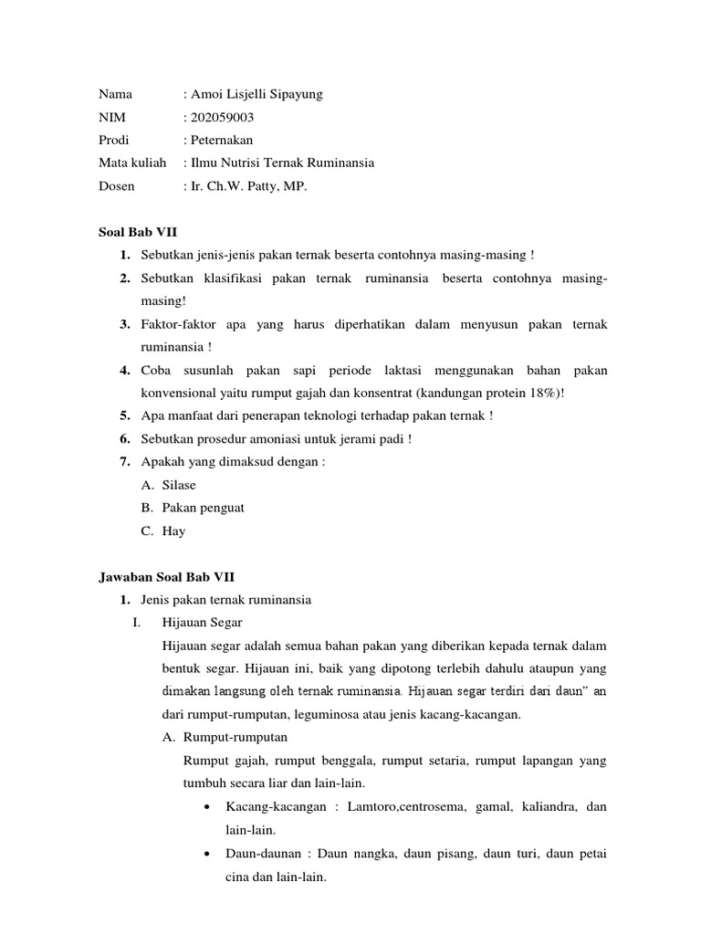 Klasifikasi dan Contoh Pakan Ternak Ruminansia serta Faktor yang ...