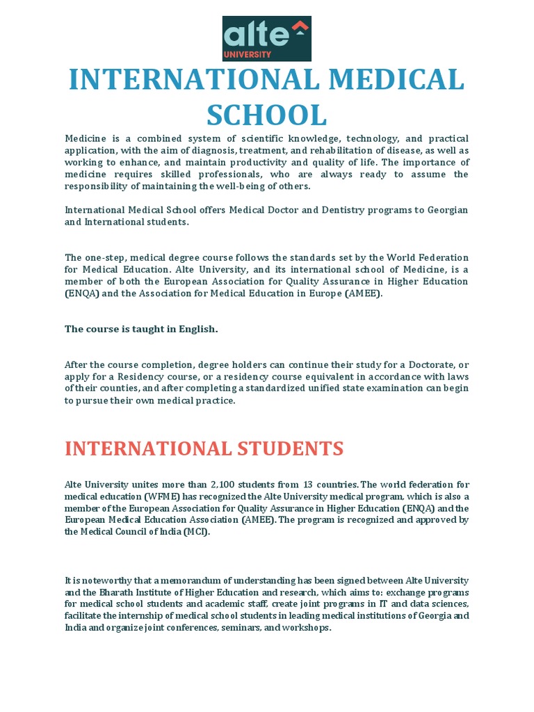Alte University Medical Programs Overview | PDF | Medicine | Medical School
