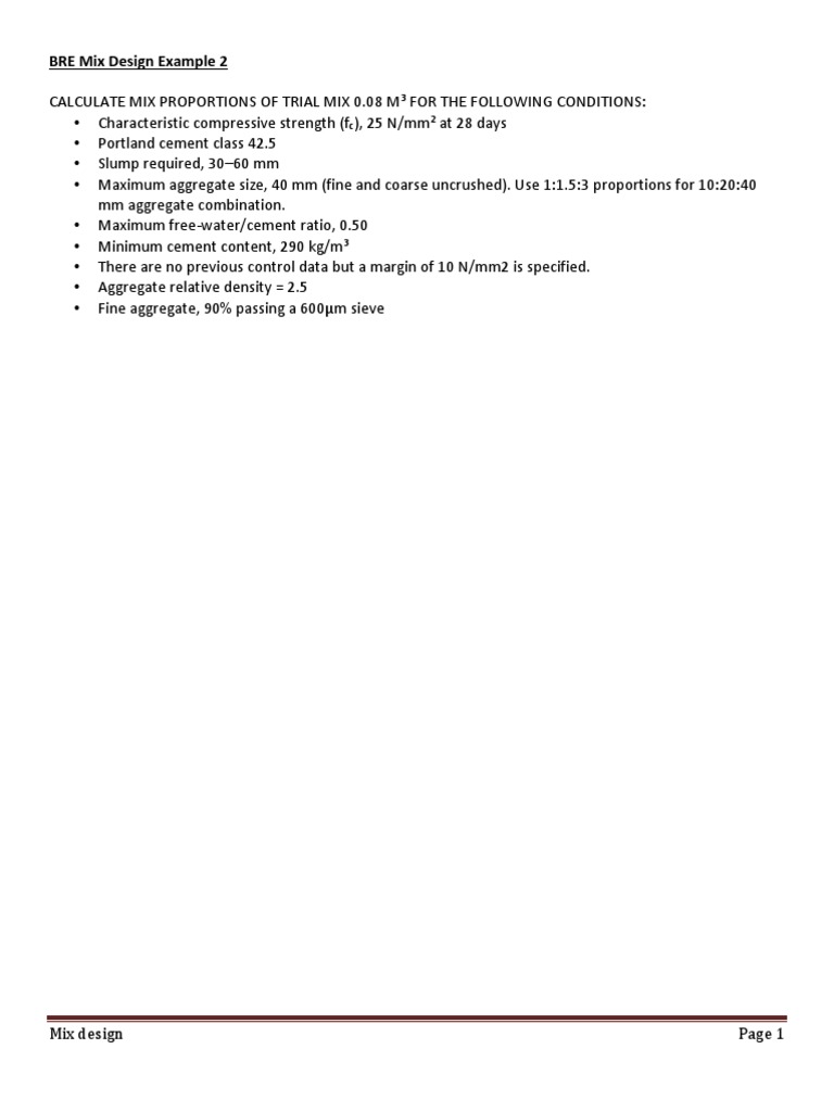 BRE Mix Design Example 2 | Download Free PDF | Concrete | Building ...