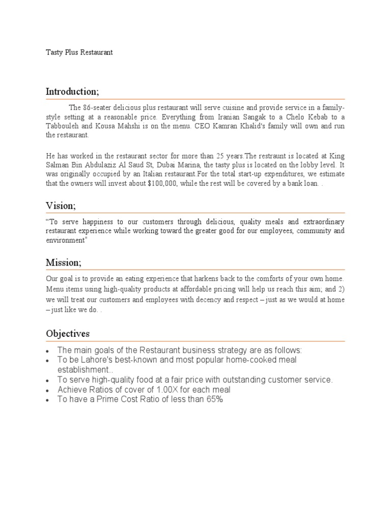 Introduction : Tasty Plus Restaurant | PDF | Menu | Restaurants