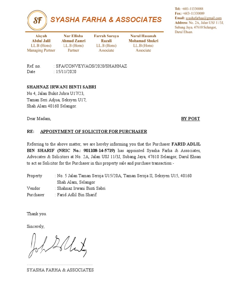 Letter of Appointment & Execution Date | PDF