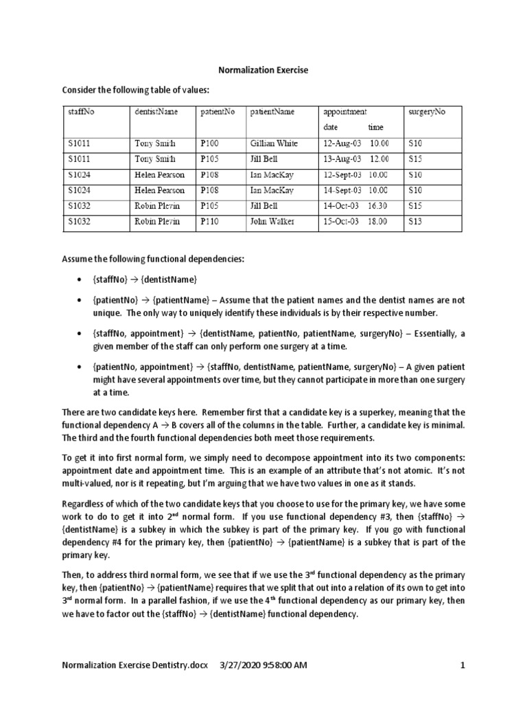 Normalization Exercise Dentistry | PDF | Scientific Method | Data Management