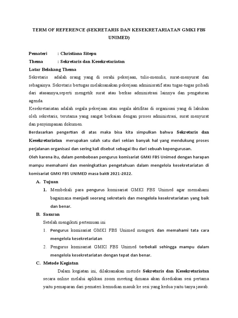 Panduan Kesekretariatan GMKI FBS UNIMED | PDF