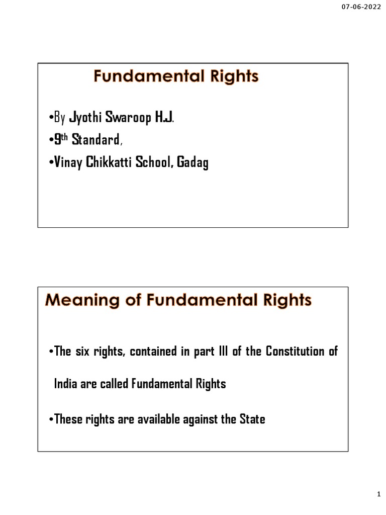 Jyothi Swaroop Project On The Fundamental Rights | PDF | Ethical ...