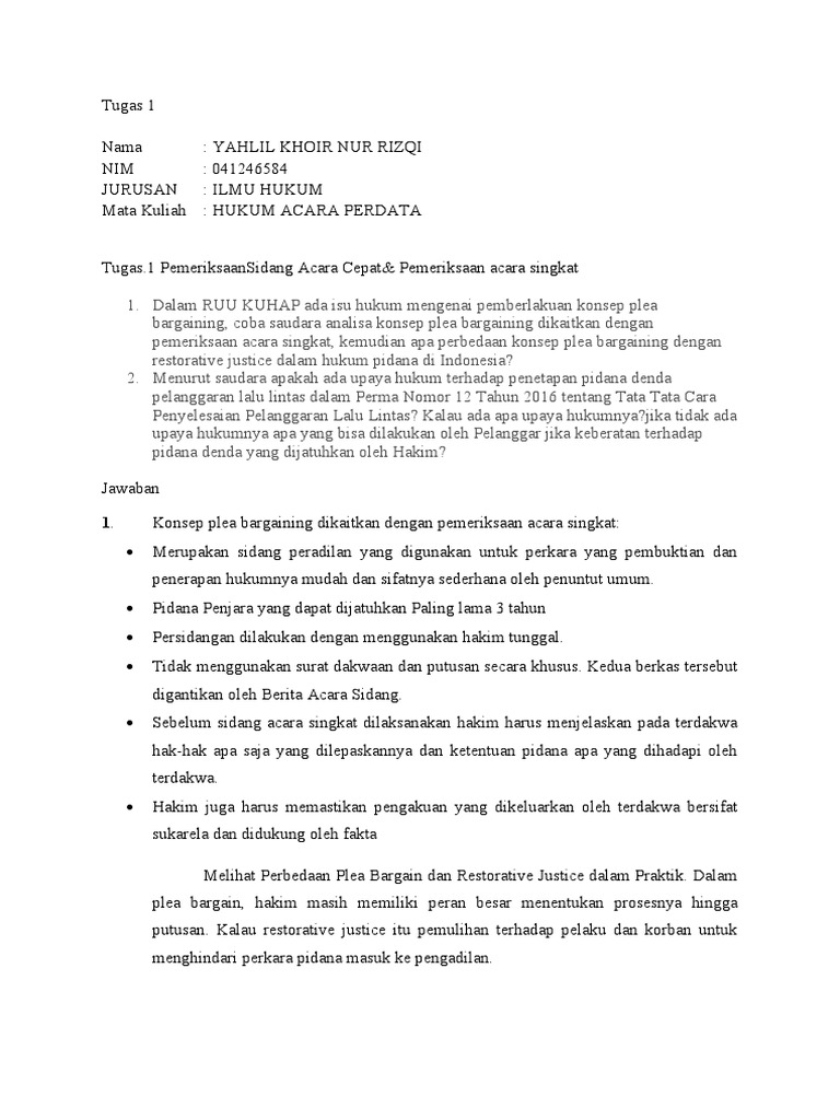 Tugas 1 Hukum Acara Pidana | PDF