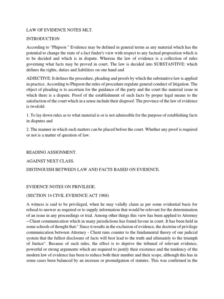 Law of Evidence Notes MLT | PDF | Evidence (Law) | Estoppel