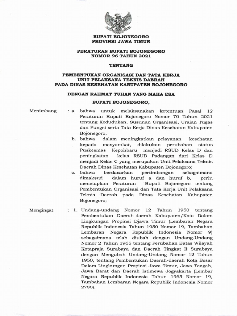 Perbup Sotk Uptd Dinas Kesehatan | PDF