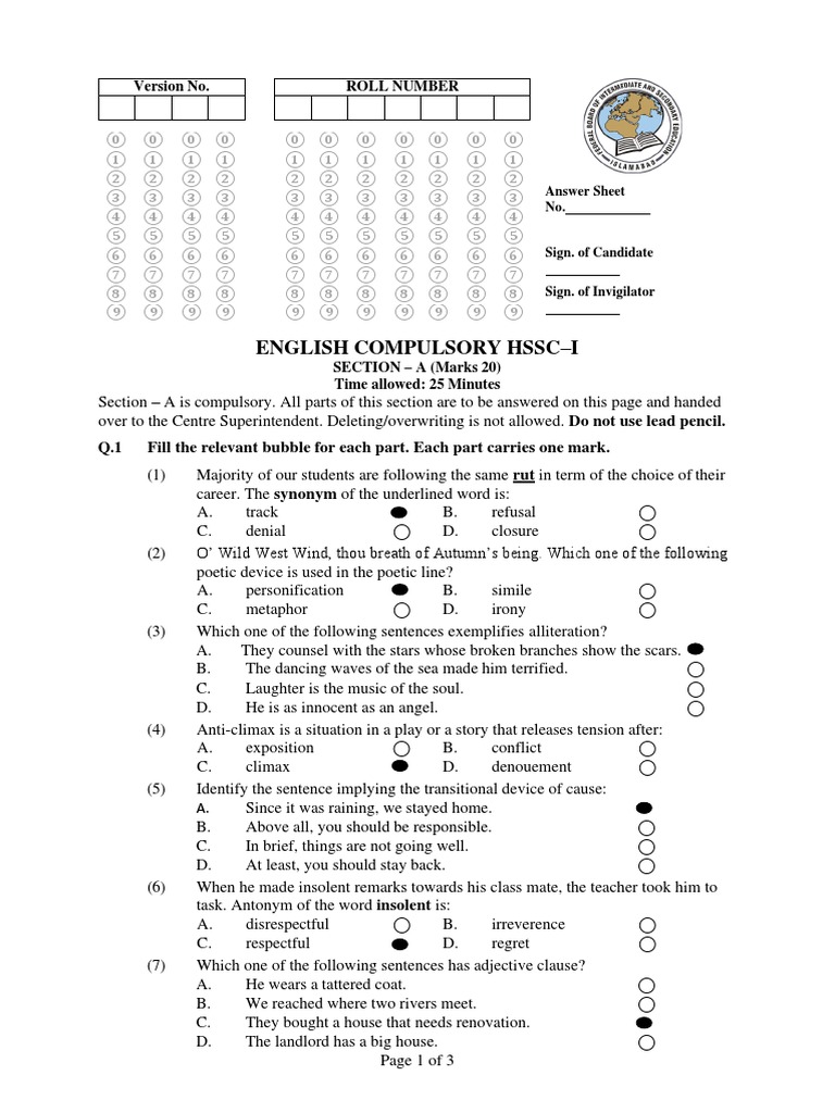 HSSC-I English Solution of Model Question Paper | PDF | Adverb | Marketing