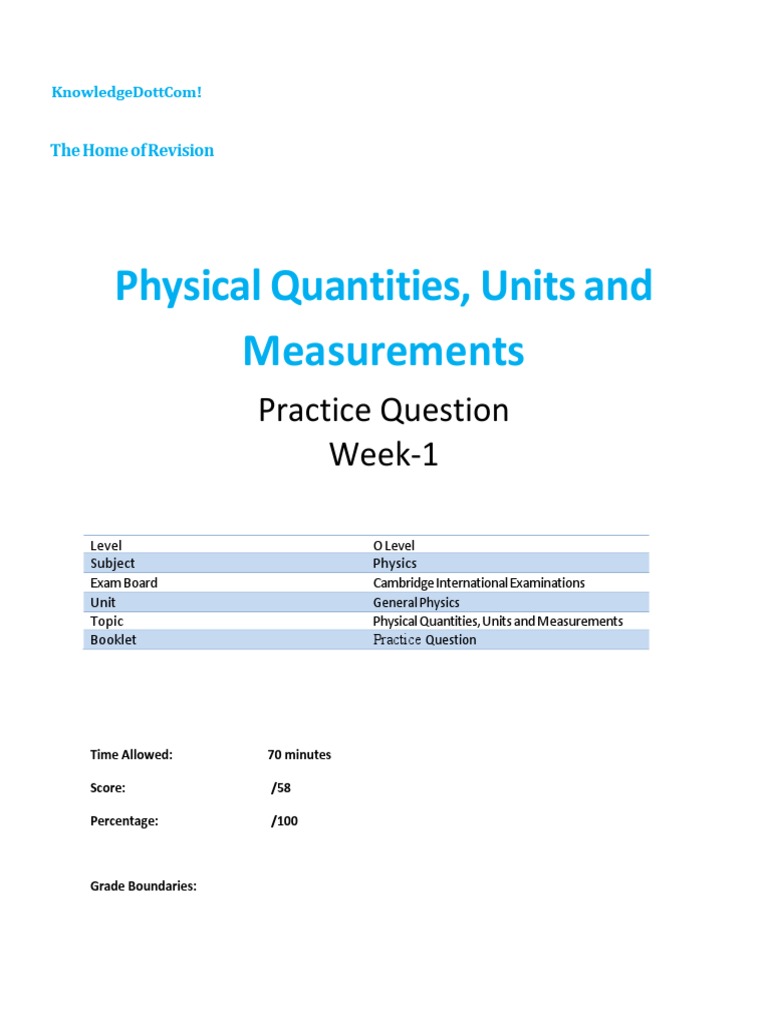 O Level Physics Practice Quiz | PDF | Velocity | Force