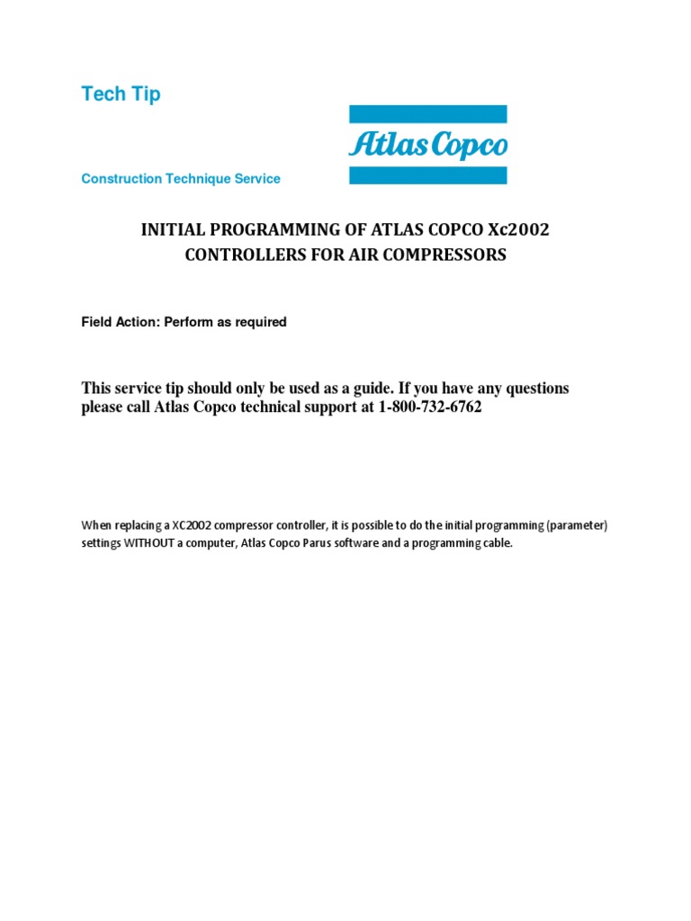 Atlas Copco Tech Tip-Initial Programming of Atlas Copco Xc2002 ...