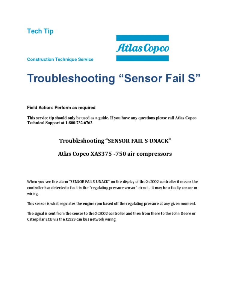 ATLAS COPCO TECH TIP-Troubleshooting Sensor S Fail | PDF