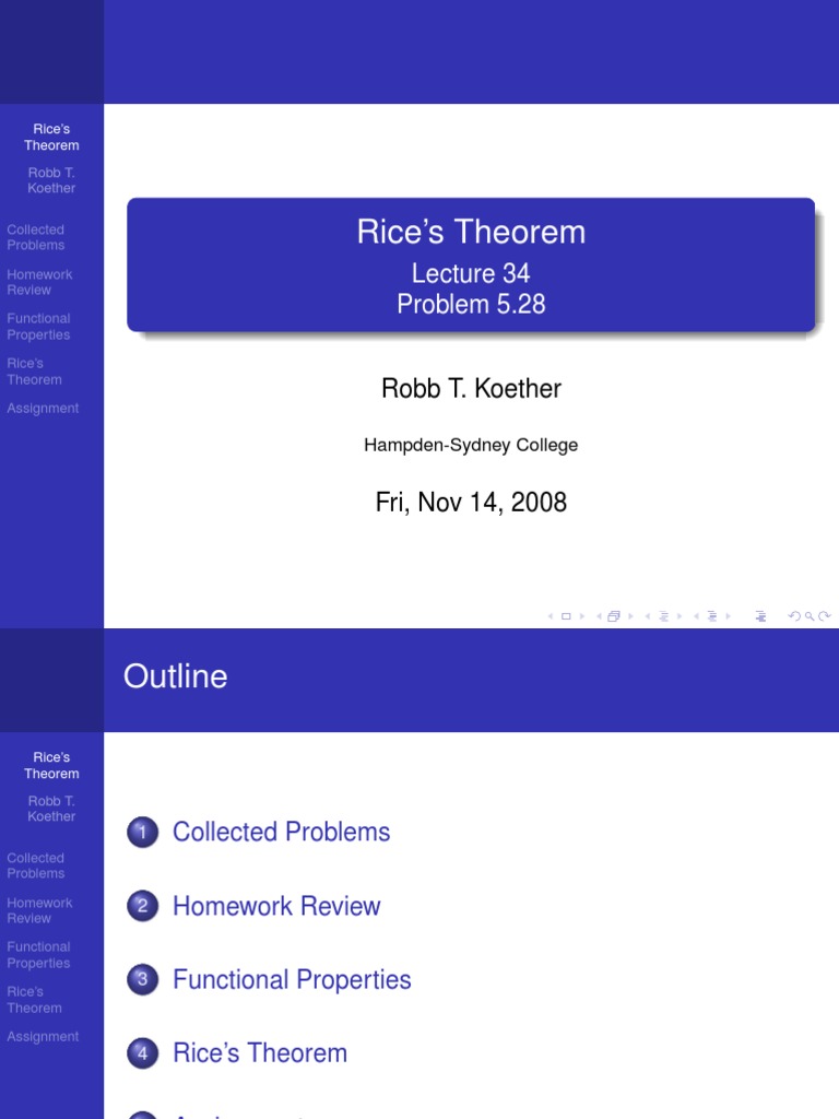 Lecture 34 - Rice's Theorem | PDF | Theory Of Computation | Computability Theory