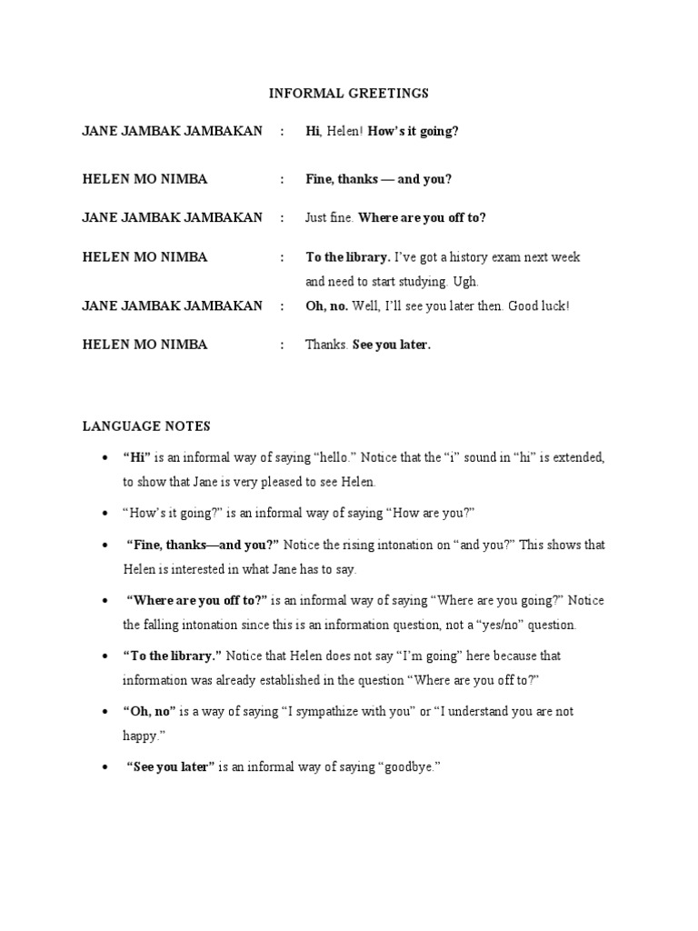Informal Greetings | PDF | Language Arts & Discipline