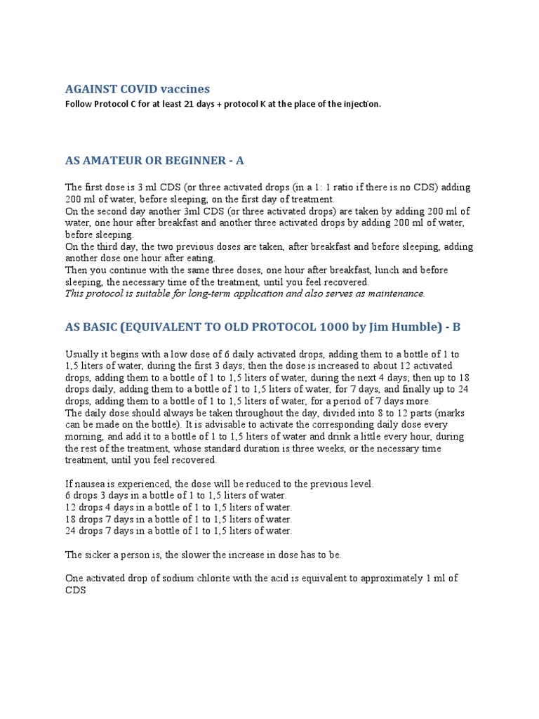CDS Protocol | PDF | Dose (Biochemistry) | Chemistry