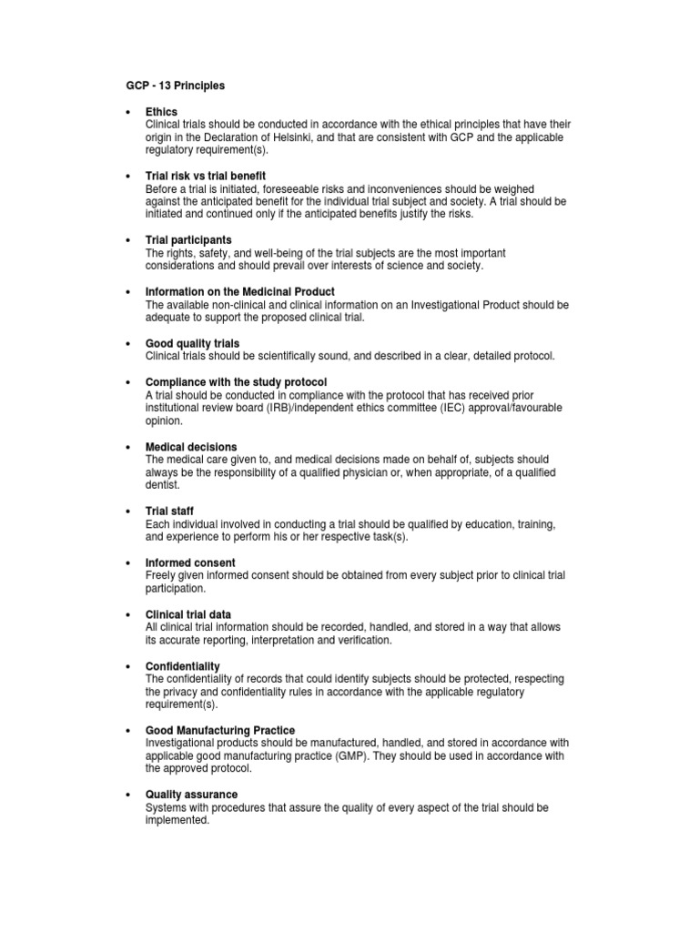 GCP 13 Principles | PDF | Institutional Review Board | Clinical Trial