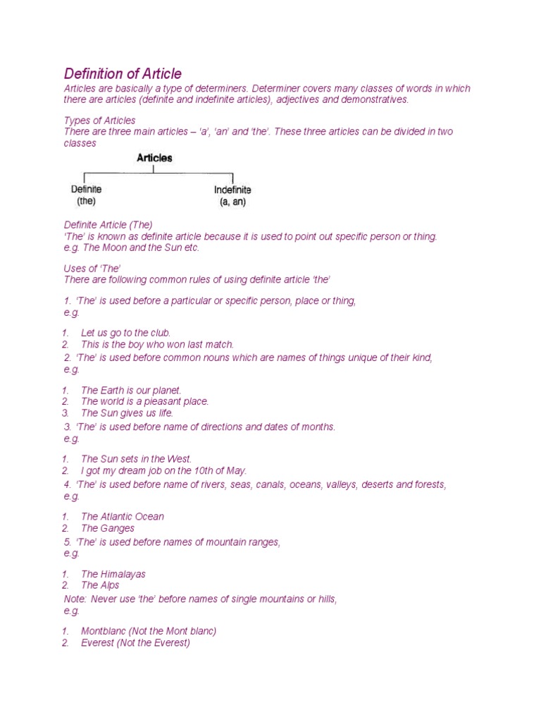 Definition of Article | Download Free PDF | Linguistic Morphology ...