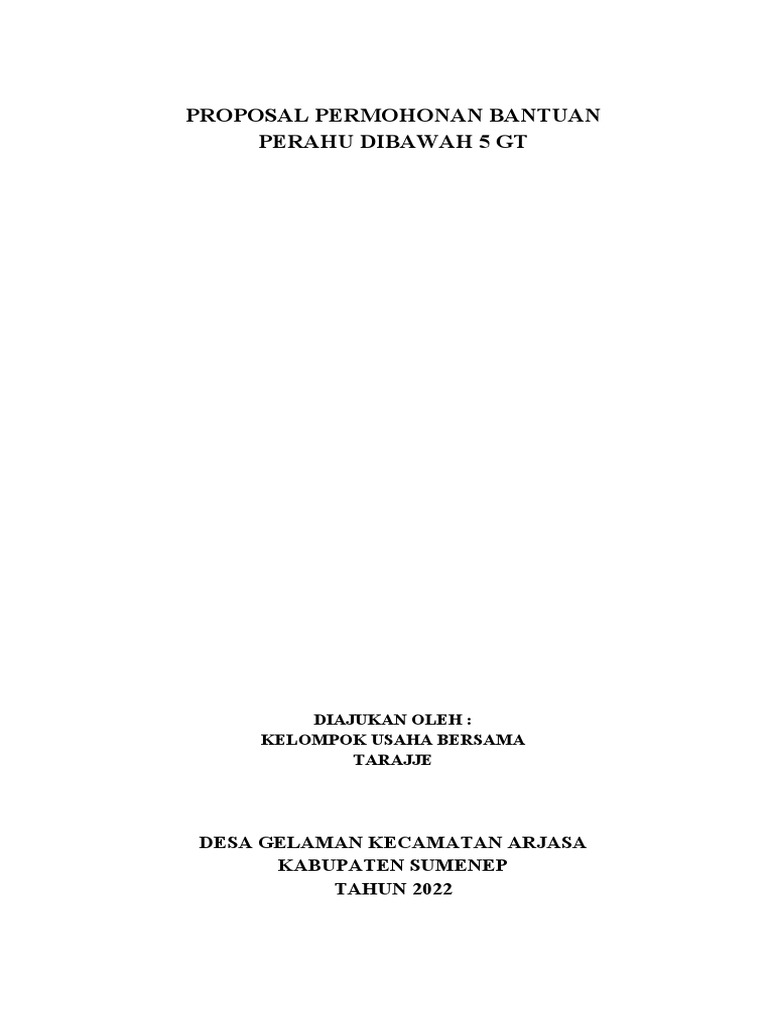 Proposal Bantuan Perahu Nelayan KUB Tarajje | PDF