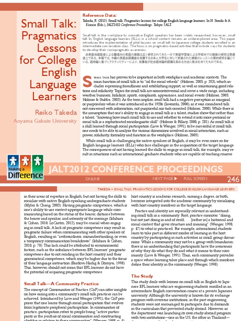 Small Talk: Pragmatics Lessons For College English Language Learners ...