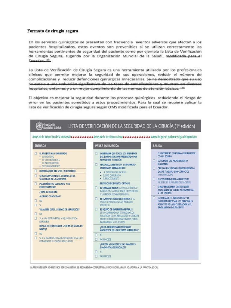 Formato De Cirugía Segura Pdf Cirugía Medicina Clinica
