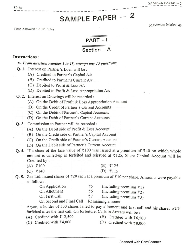 Accountancy Sample Paper-2 With Solutions | PDF