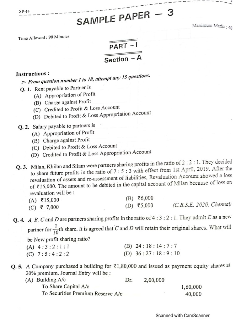 Accountancy Sample Paper-3 With Solutions | PDF
