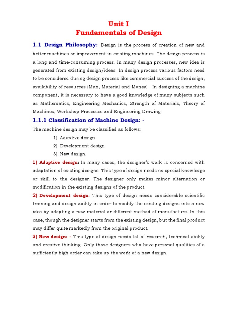 Unit I Fundamentals of Design | PDF | Stress (Mechanics) | Bending