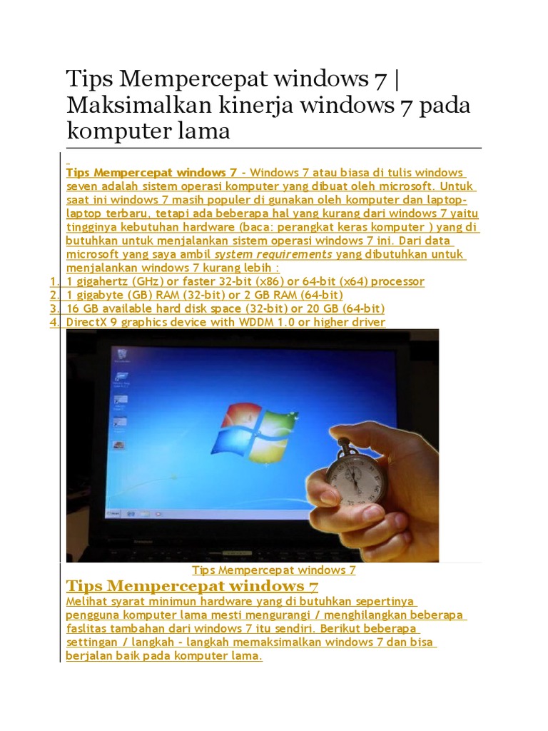 Tips Mempercepat Windows 7 | PDF