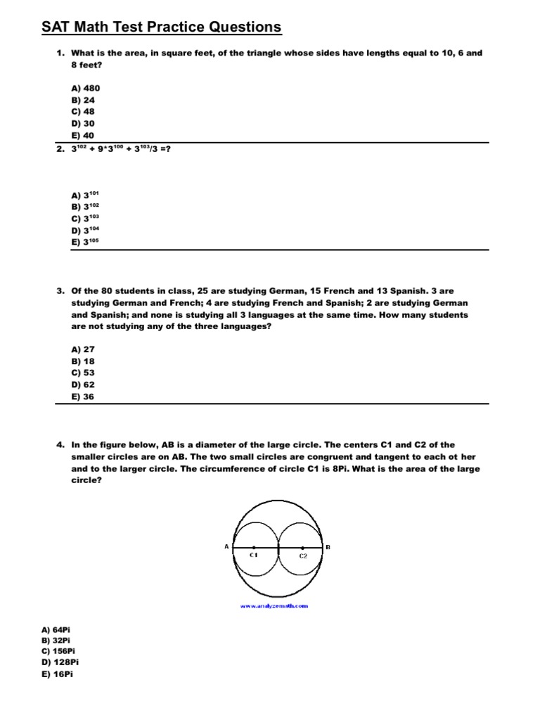 SAT Math 1 | PDF | Computers