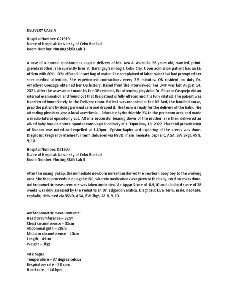 Delivery Case A 1 | PDF | Childbirth | Pregnancy